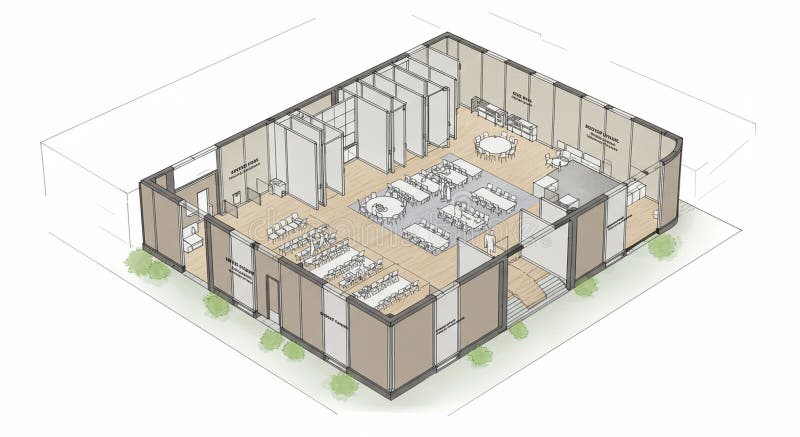 Axonometric Architectural Floor Plan Featuring an Open Layout with ...