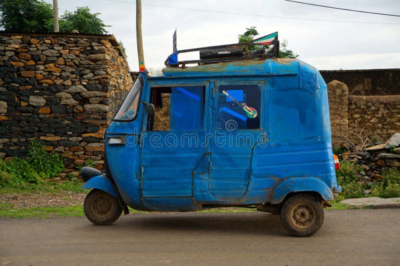 Blue Bajaj Tuk-tuk in Axum, Ethiopia Stock Image - Image of africa ...