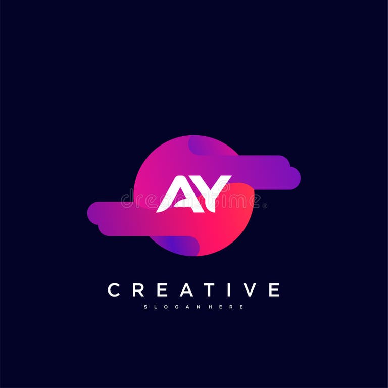 AY Initial Letter Logo Icon Design Template Elements with Wave Colorful ...