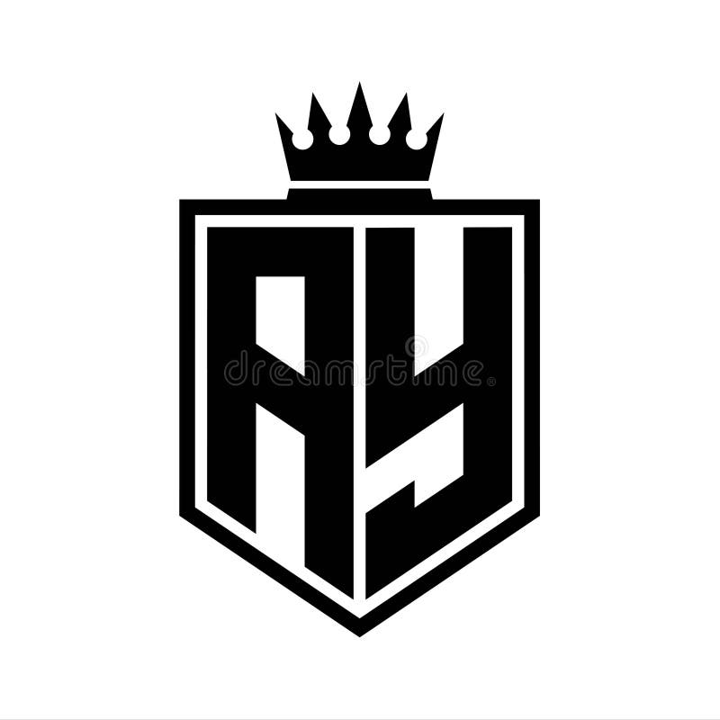 AY Logo Monogram Bold Shield Geometric Shape with Crown Outline Black ...