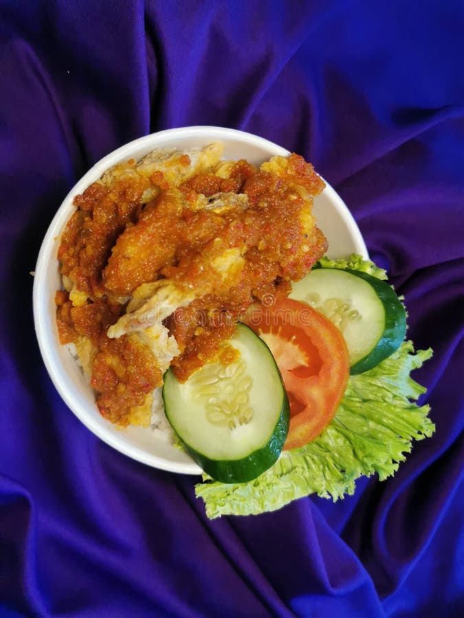 Ayam Geprek Sambal Ijo. Fried Chicken Mixed with Green Chili Sauce ...