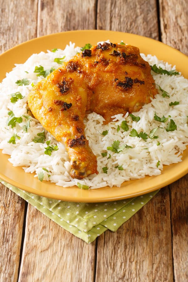 Ayam Percik Coconut Spiced Chicken with Rice Close Up in the Plate ...