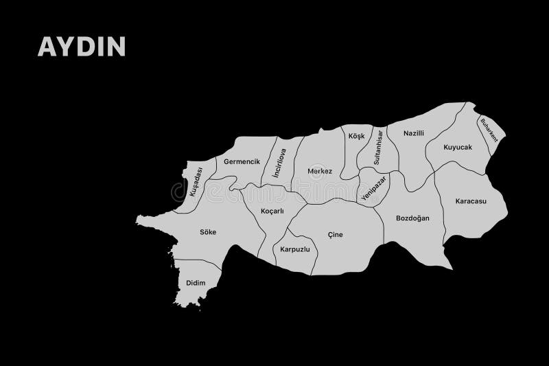 Aydin District Map, Isolated City Map in Turkey Stock Vector - Illustration of review, icon ...