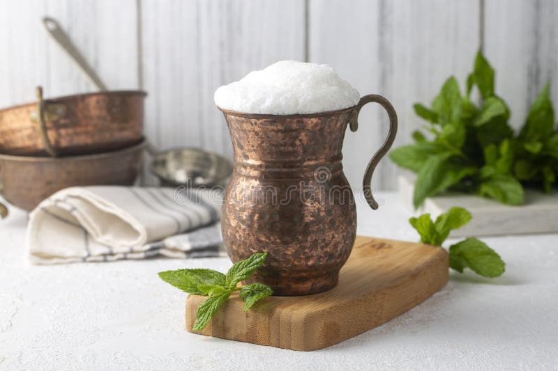 Ayran - Traditional Turkish Yoghurt Drink in a Copper Cup Stock Photo ...