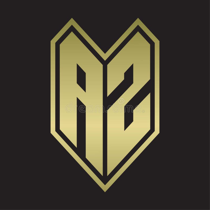 AZ Logo Monogram with Emblem Line Style Isolated on Gold Colors Stock ...