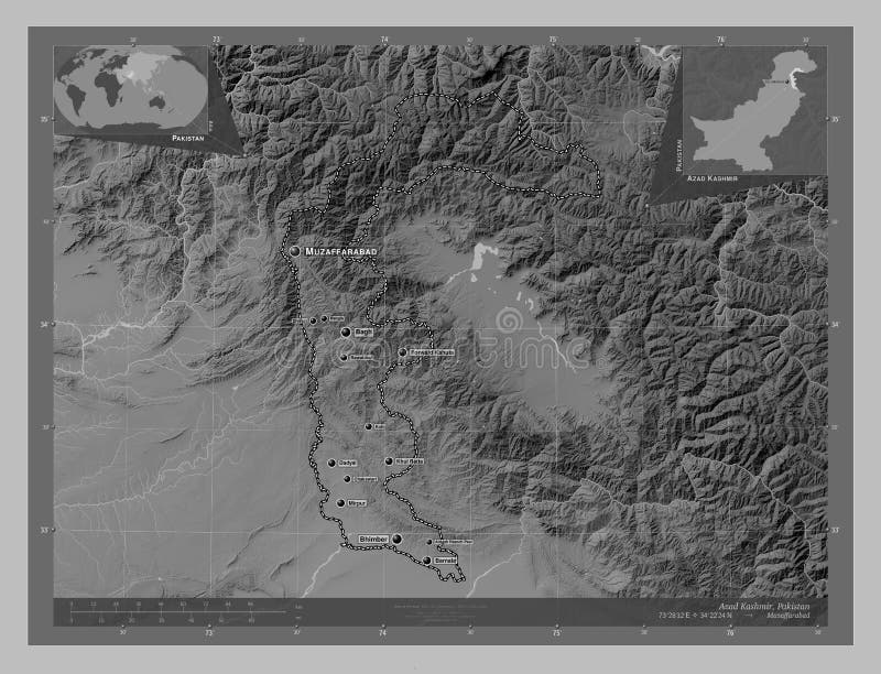 Azad Kashmir, Pakistan. Grayscale. Labelled Points of Cities Stock ...