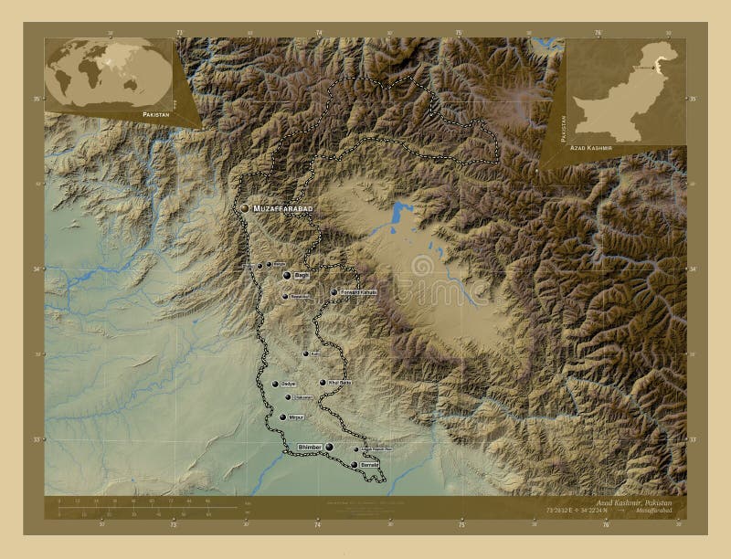 Azad Kashmir, Pakistan. Physical. Labelled Points of Cities Stock ...
