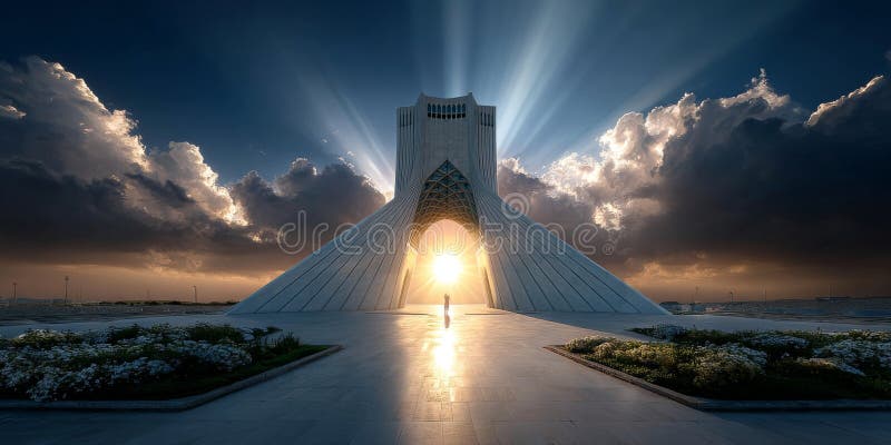 Azadi Tower in Tehran Shining at Sunset with Dramatic Cloudscape Stock ...
