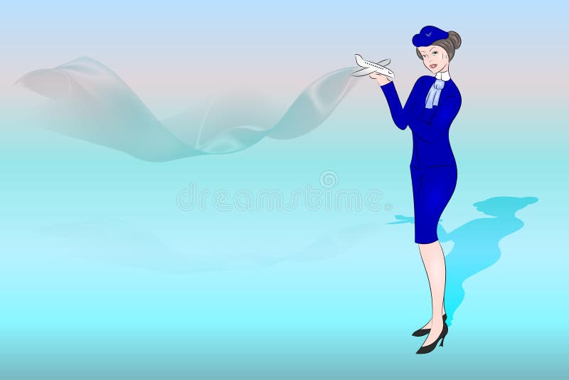 Azafata Hermosa En Traje Azul Ilustración del Vector - Ilustración de ...