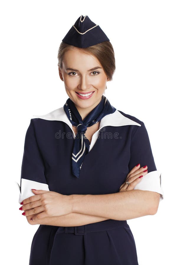 Azafata Sonriente Hermosa Aislada En Un Fondo Blanco Imagen de archivo ...