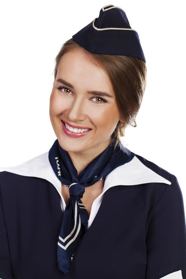 Azafata Sonriente Hermosa Aislada En Un Fondo Blanco Imagen de archivo ...
