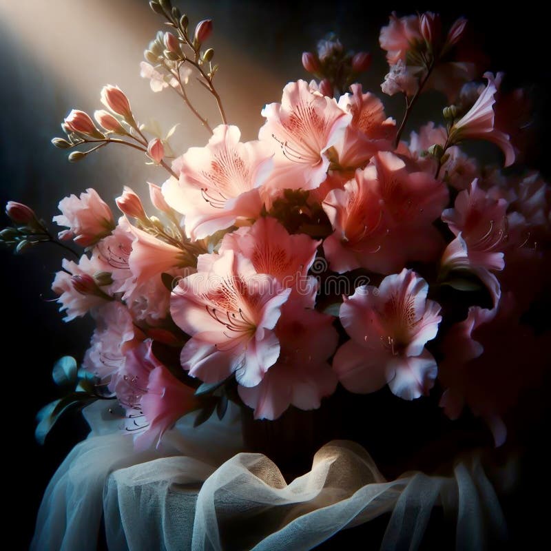 Azalea Bouquet with Dramatic Side Light. Flowers and Plants in Spring ...