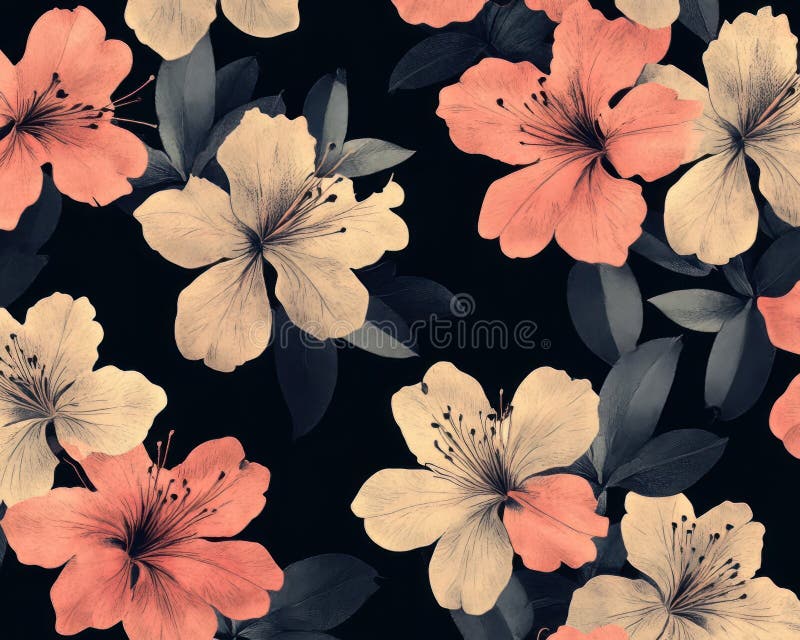 Azalea Silhouettes in Starburst Pattern on Black Background Stock ...