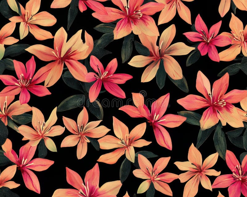 Azalea Silhouettes in Starburst Pattern on Black Background Stock ...