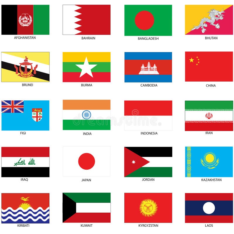 Wapperende Vlaggen Van Aziatische Landen - Deel 1 Vector Illustratie ...