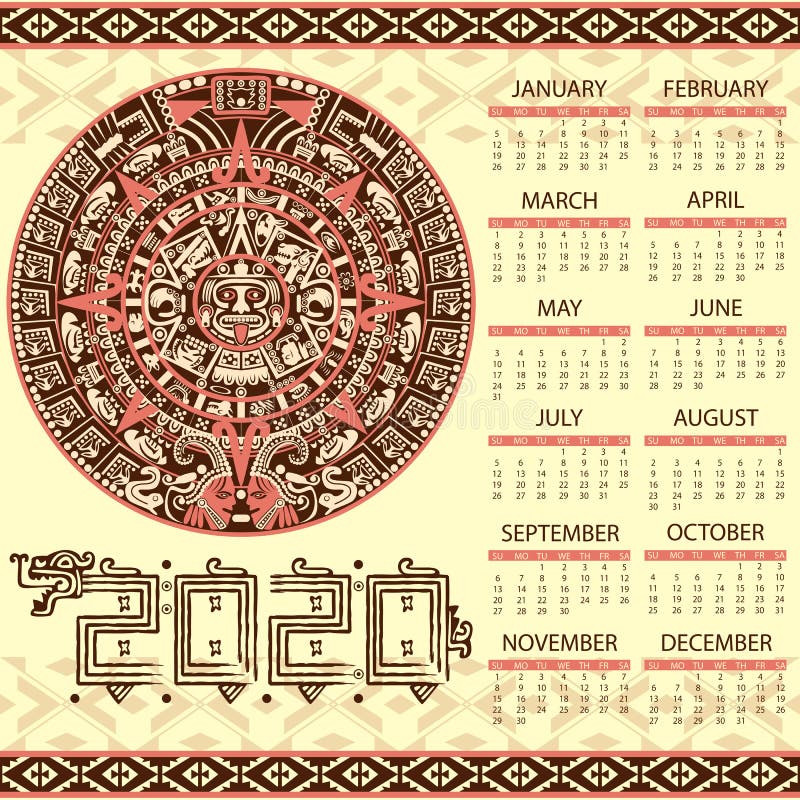 Aztec calendar 2020 stock illustration. Illustration of year - 144724200