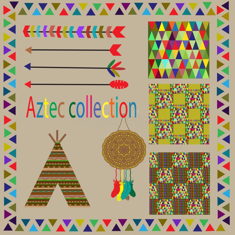 Aztec Collection with Design Elements and Three Seamless Patterns Stock ...