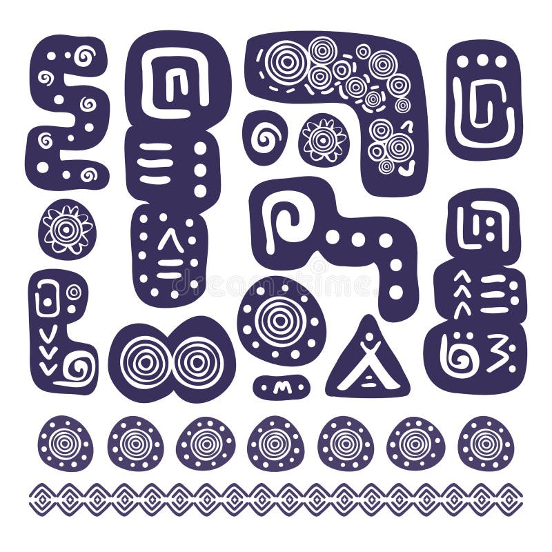 Mexican, Aztec or Maya Motifs, Glyphs Stock Vector - Illustration of ...