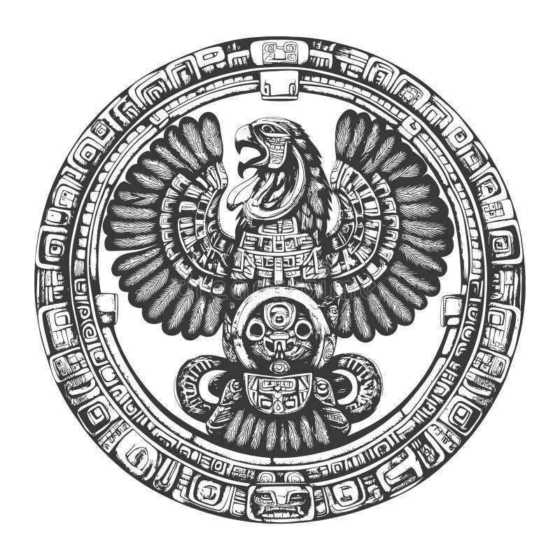 Stylized Eagle in Circular Aztec Design Stock Vector - Illustration of ...