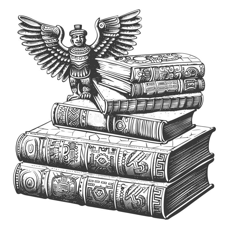 Ancient Mayan Eagle Statue on Stack of Books Stock Vector ...