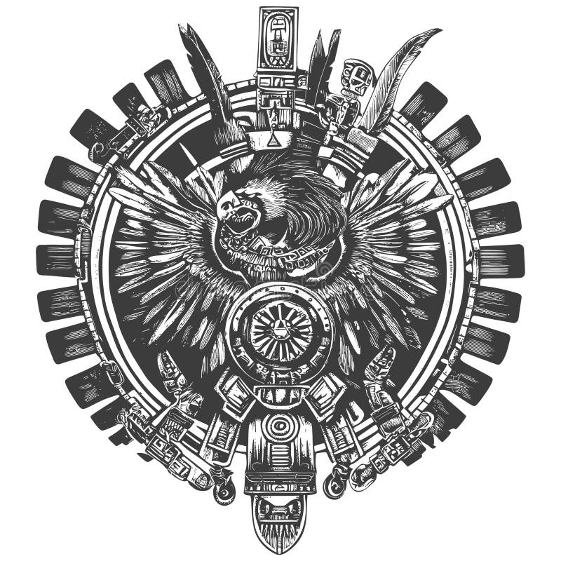 Intricate Aztec Eagle Mandala Design, Black and White Illustration ...