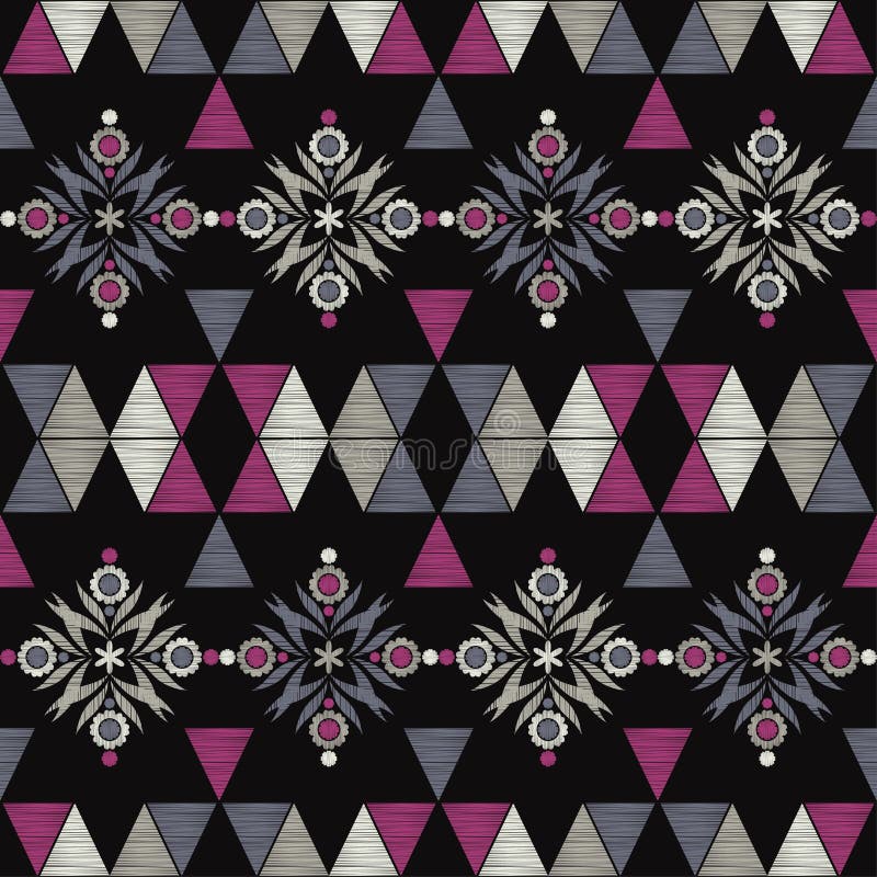 Aztec Elements with Decorative Flowers. Design with Manual Hatching ...