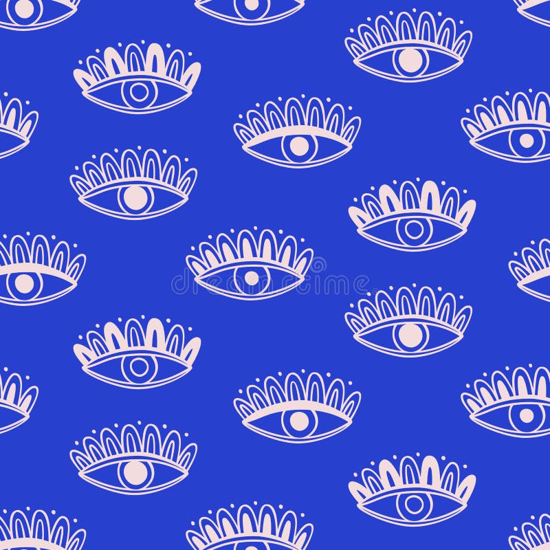 Aztec Evil Eyes Seamless Pattern in Blue, Salmon Color Stock Vector ...