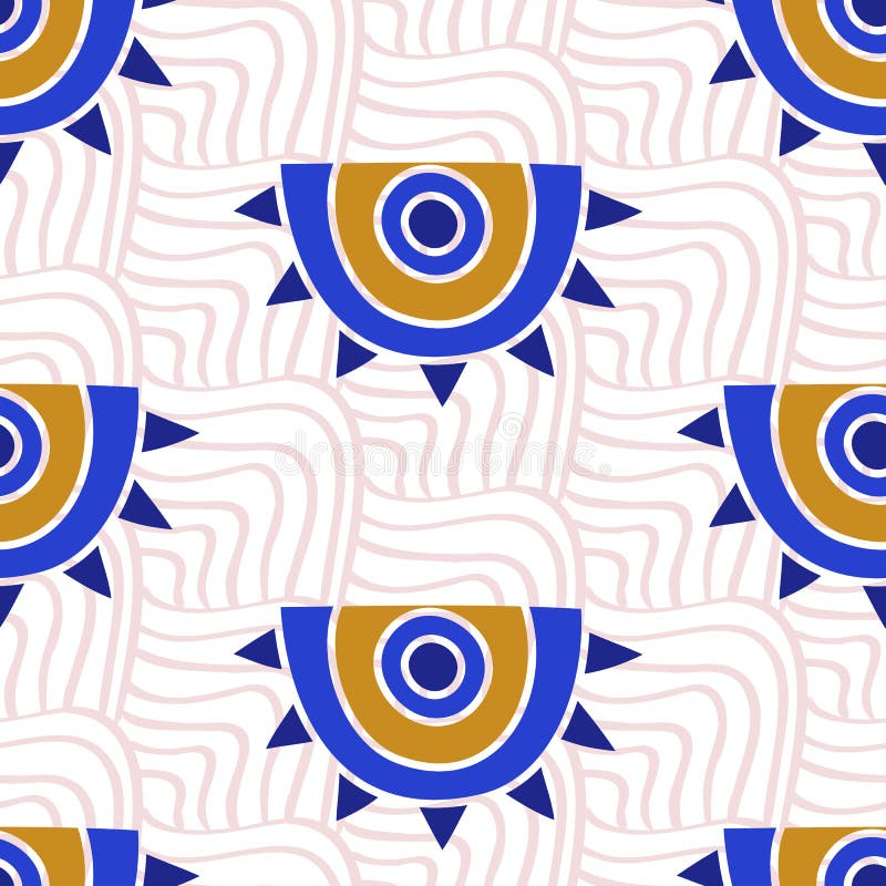 Aztec Evil Eyes Seamless Pattern in Blue, White, Colors Stock Vector ...