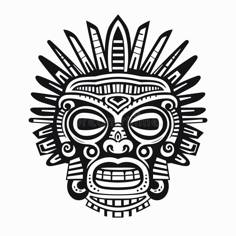 Aztec Face Mask Vector Illustration. Ancient Mayan Mask Stock Vector ...