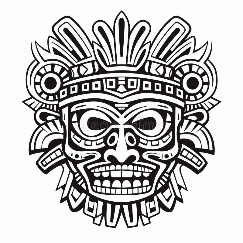 Aztec Face Mask Vector Illustration. Ancient Mayan Mask Stock Vector ...