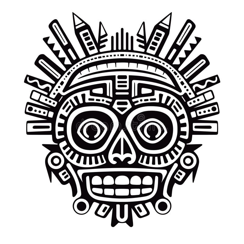 Aztec Face Mask Vector Illustration. Ancient Mayan Mask Stock Vector ...