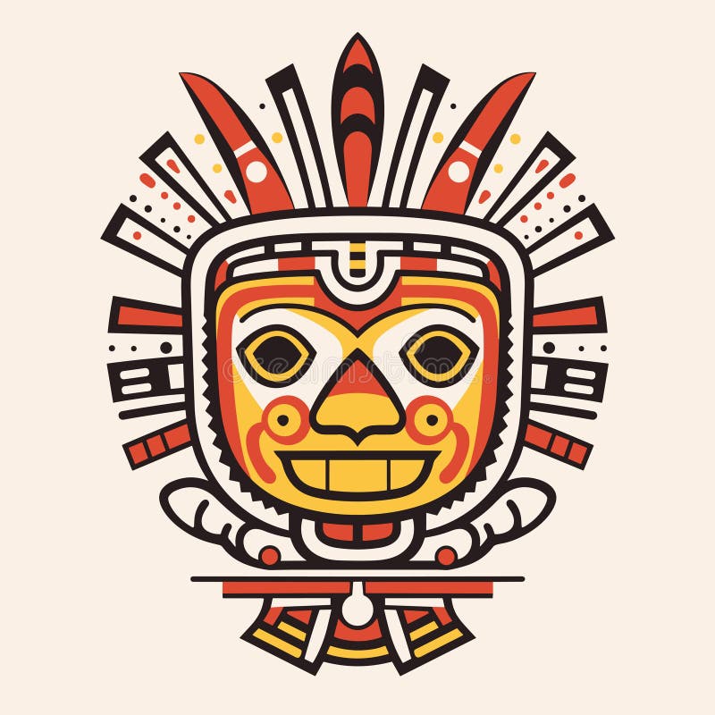 Aztec Face Mask Vector Illustration. Ancient Mayan Mask Stock Vector ...