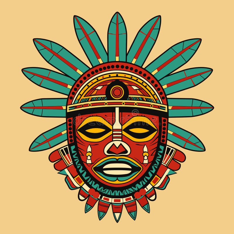 Aztec Face Mask Vector Illustration. Ancient Mayan Mask Stock Vector ...
