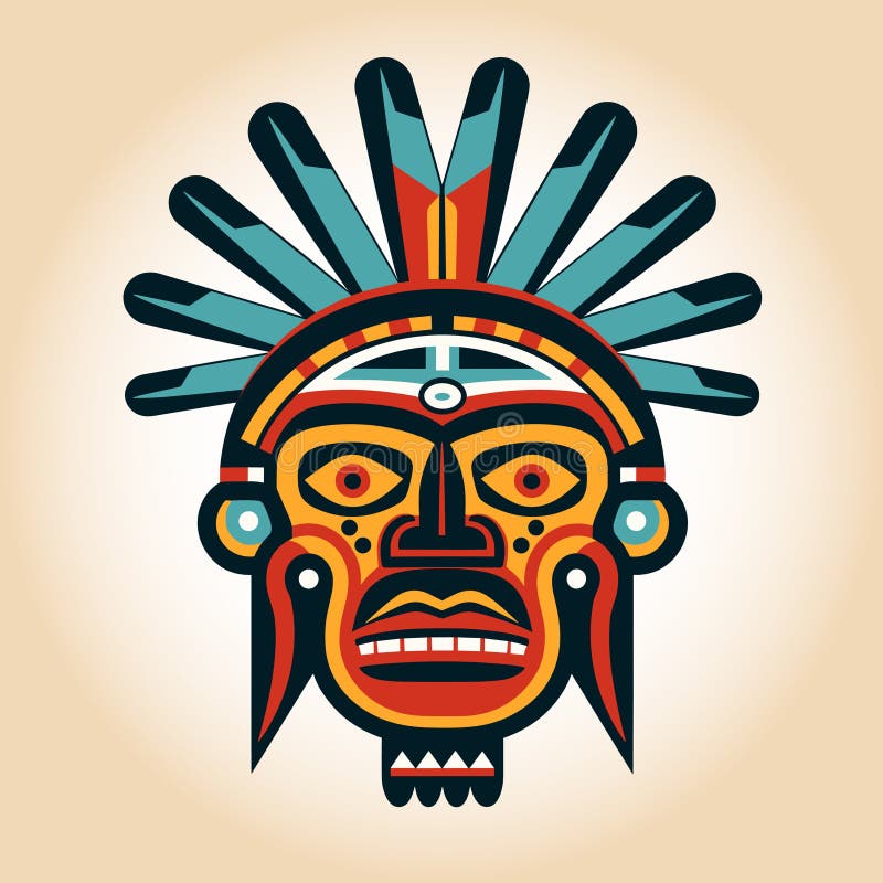 Aztec Face Mask Vector Illustration. Ancient Mayan Mask Stock Vector ...