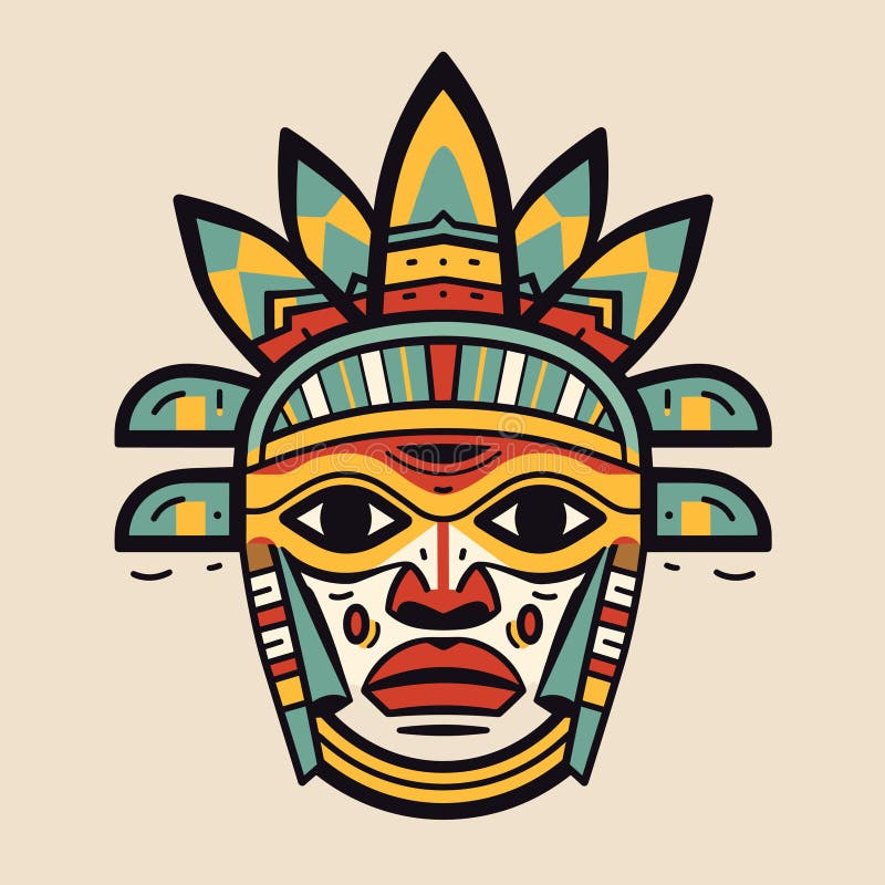 Aztec Face Mask Vector Illustration. Ancient Mayan Mask Stock Vector ...