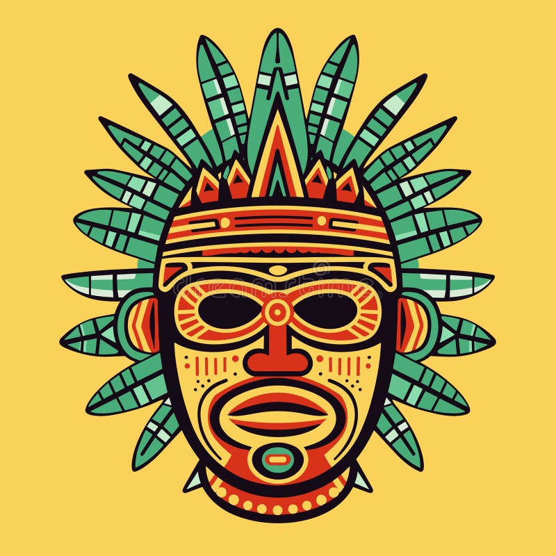 Aztec Face Mask Vector Illustration. Ancient Mayan Mask Stock Vector ...