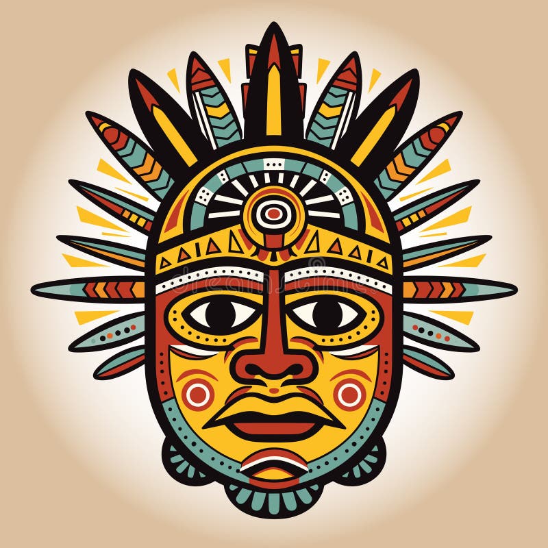 Aztec Face Mask Vector Illustration. Ancient Mayan Mask Stock Vector ...