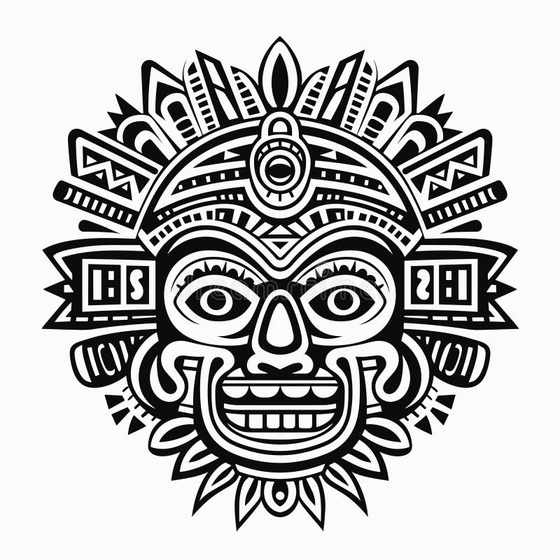Aztec Face Mask Vector Illustration. Ancient Mayan Mask Stock Vector ...