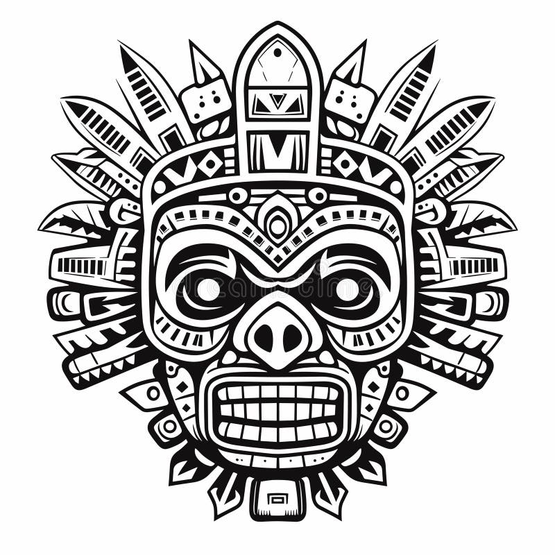 Aztec Face Mask Vector Illustration. Ancient Mayan Mask Stock Vector - Illustration of mask ...