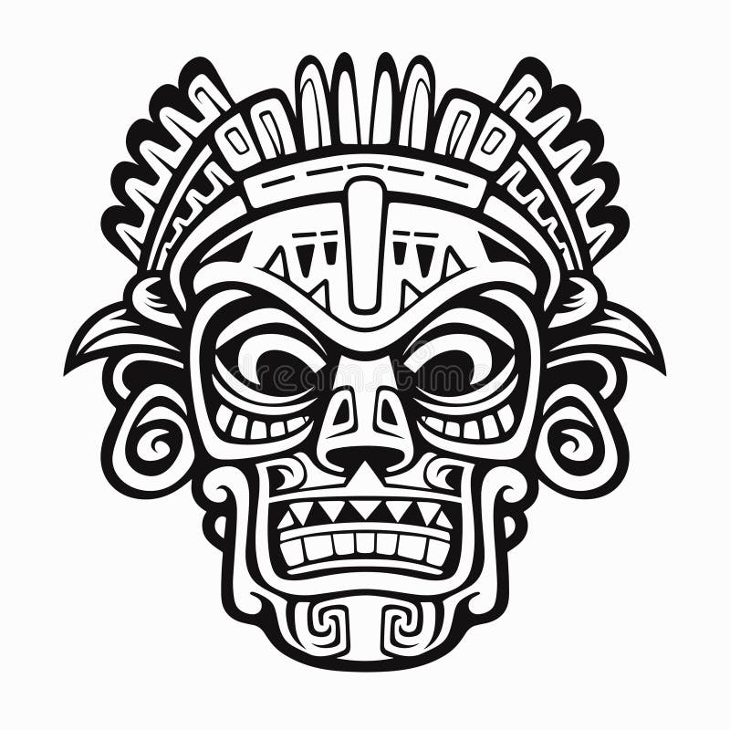 Aztec Face Mask Vector Illustration. Ancient Mayan Mask Stock Vector ...