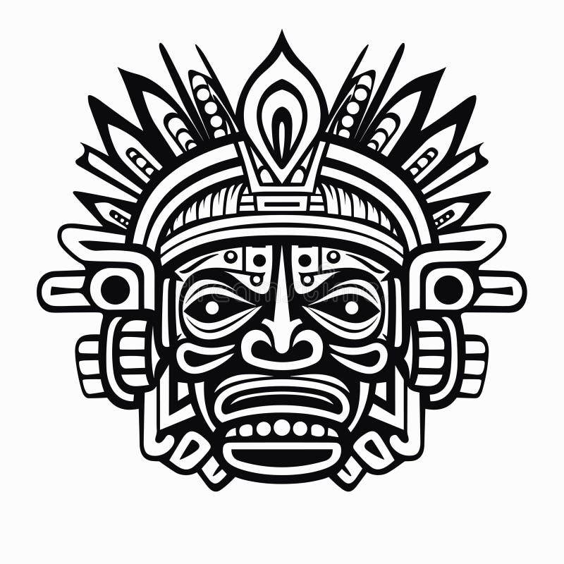 Aztec Face Mask Vector Illustration. Ancient Mayan Mask Stock Vector ...