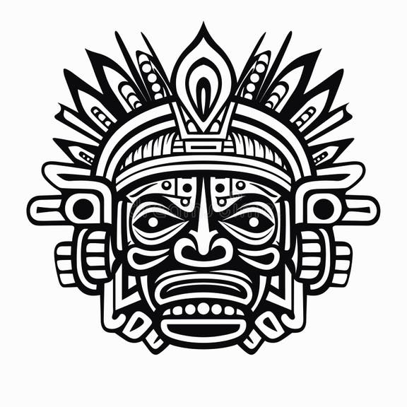 Aztec Face Mask Vector Illustration. Ancient Mayan Mask Stock Vector ...