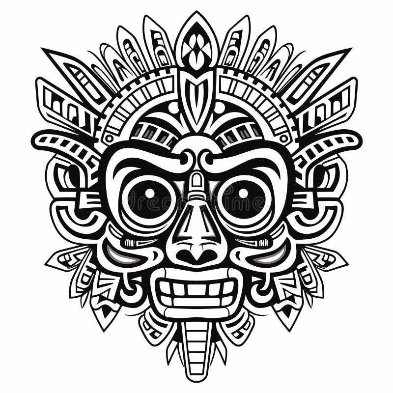 Aztec Face Mask Vector Illustration. Ancient Mayan Mask Stock Vector ...
