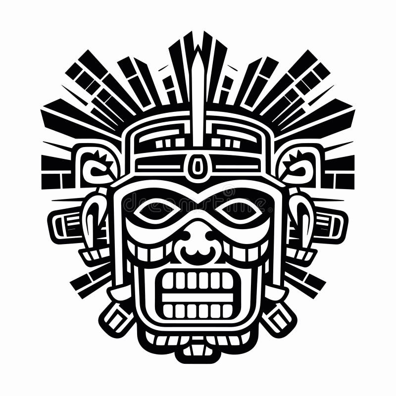 Aztec Face Mask Vector Illustration. Ancient Mayan Mask Stock Vector ...