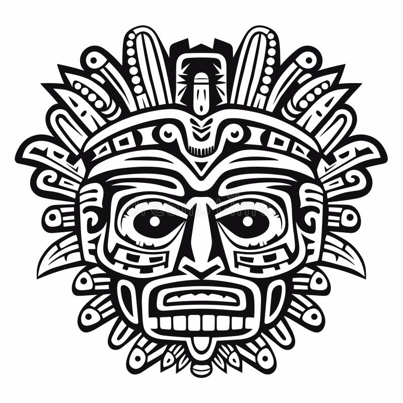 Aztec Face Mask Vector Illustration. Ancient Mayan Mask Stock Vector ...