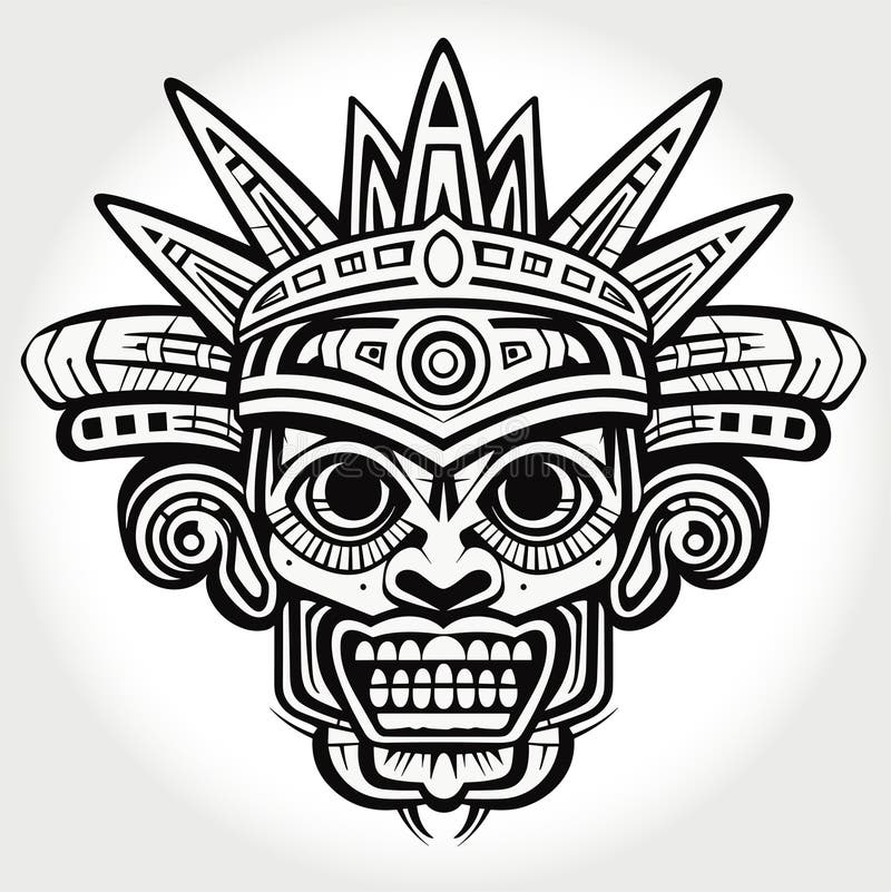 Aztec Face Mask Vector Illustration. Ancient Mayan Mask Stock Vector ...