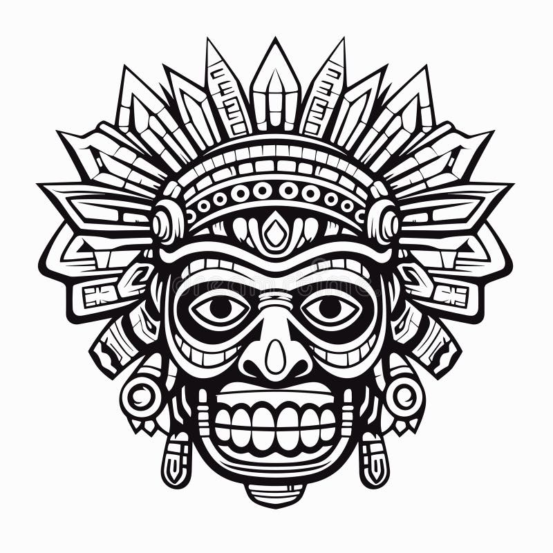 Aztec Face Mask Vector Illustration. Ancient Mayan Mask Stock ...
