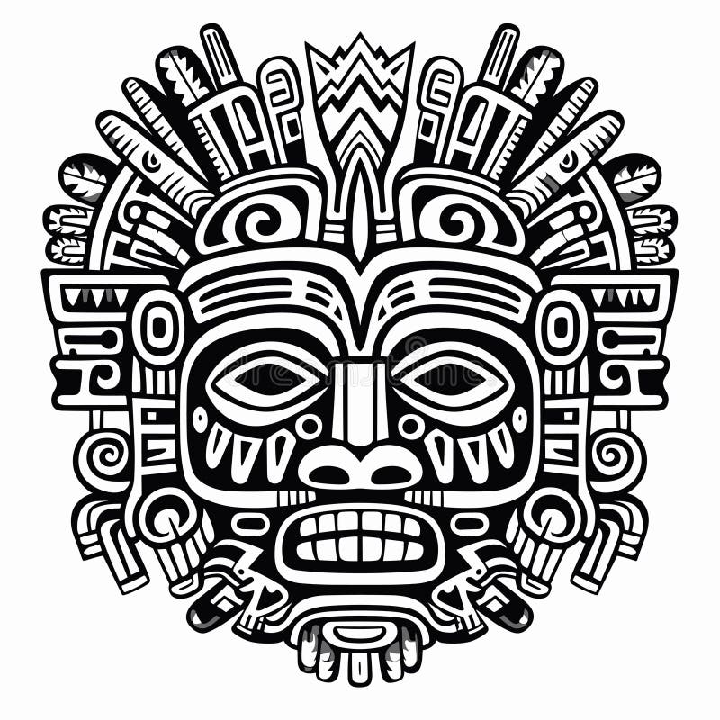 Aztec Face Mask Vector Illustration. Ancient Mayan Mask Stock Vector ...