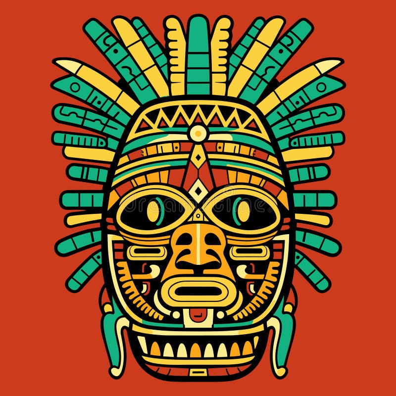 Aztec Face Mask Vector Illustration. Ancient Mayan Mask Stock Vector ...