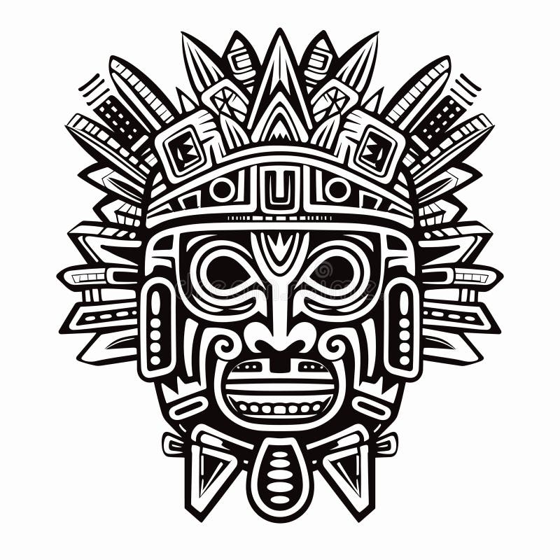 Aztec Face Mask Vector Illustration. Ancient Mayan Mask Stock Vector ...